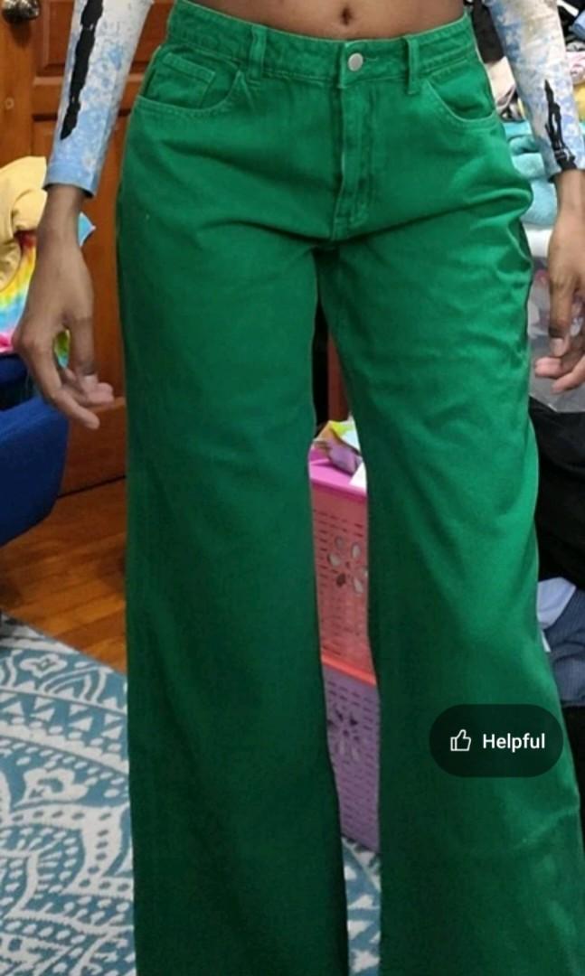 SHIEN RAW CUT WIDE LEG GREEN JEANS, Women's Fashion, Bottoms, Jeans ...