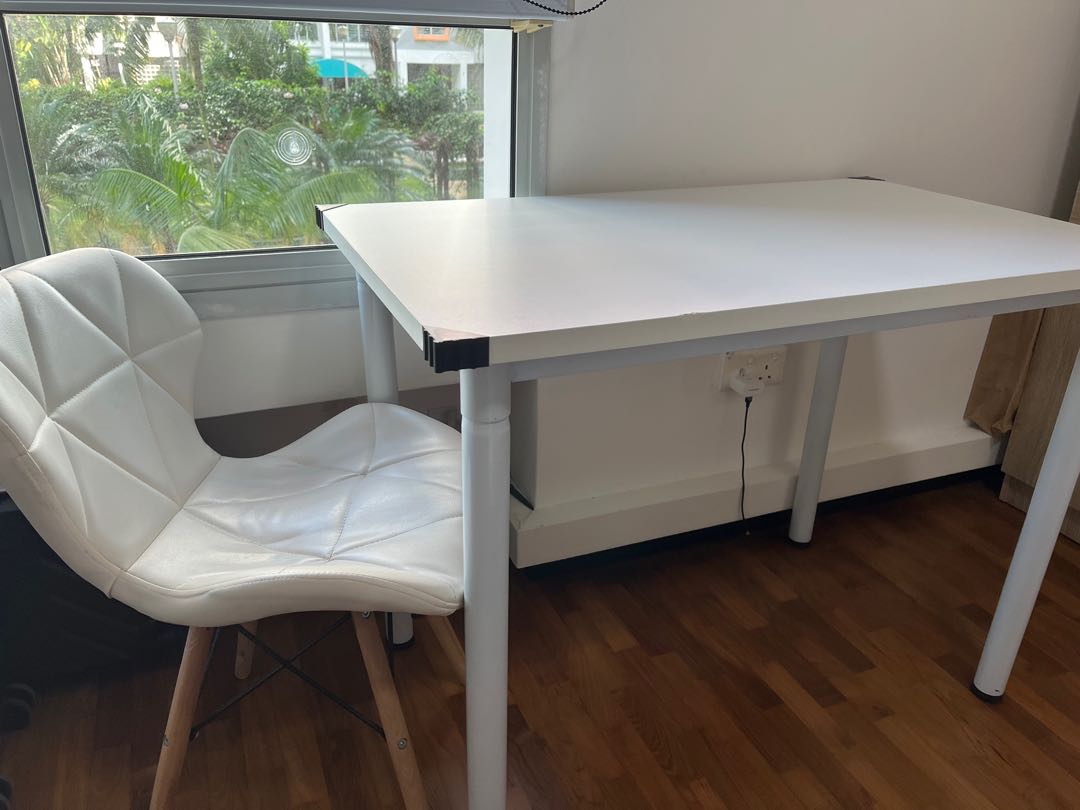 White Ikea study table and chair, Furniture & Home Living, Furniture ...