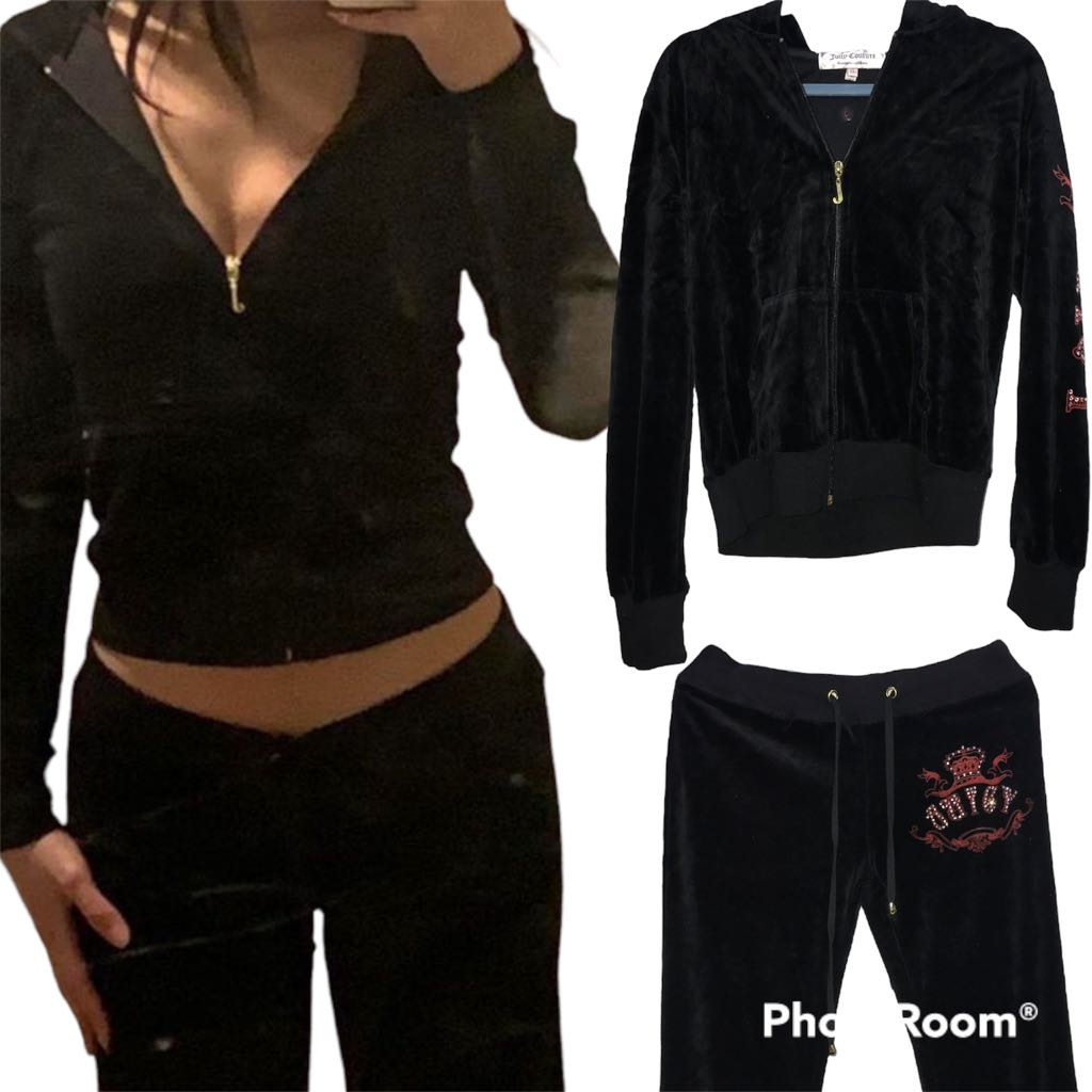 Y2K juicy couture velour tracksuit with arm detail, Men's Fashion, Tops ...