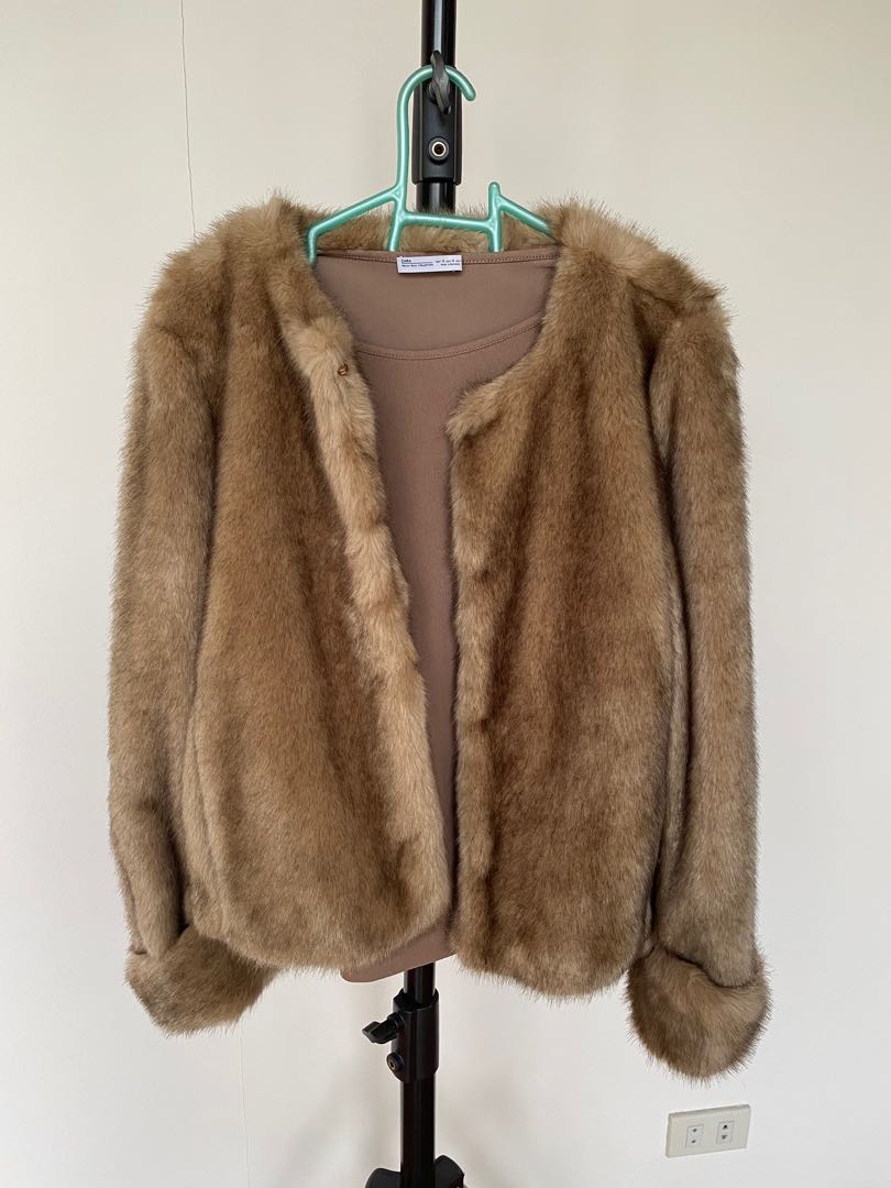 ZARA BROWN FUR JACKET WITH INNER, Women's Fashion, Coats, Jackets and ...