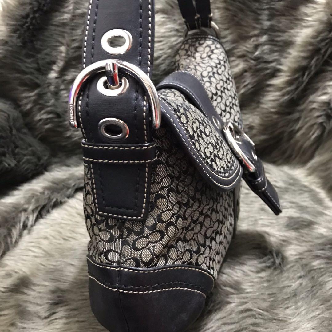 Coach Soho Gray/Blk Signature Jacquard Medium Flap Leather Shoulder Bag ...