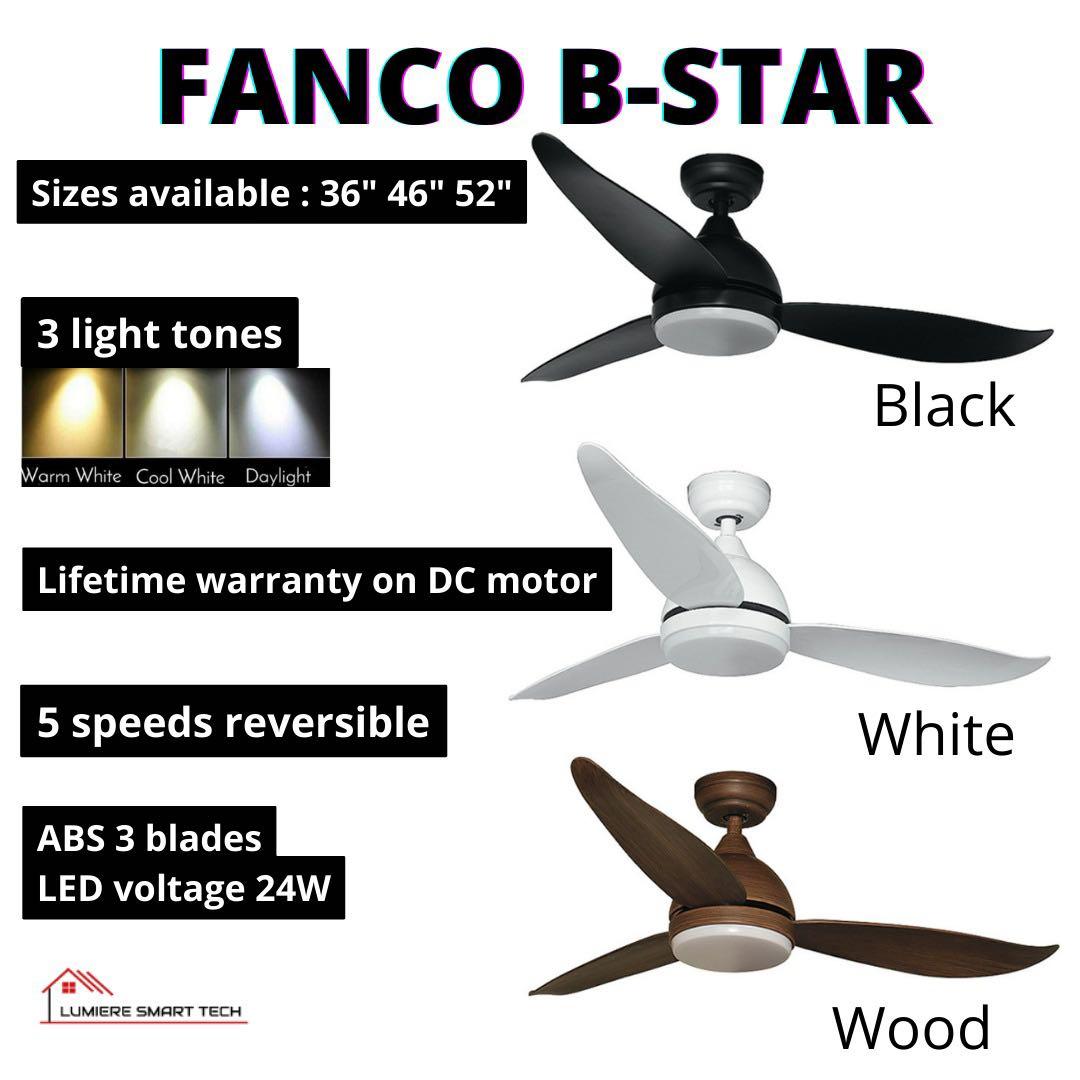 Fanco B-STAR ceiling fan - Black/White/Wood, Furniture & Home Living ...