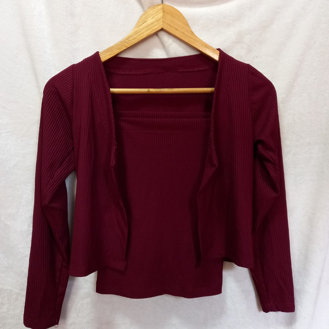Maroon Jennie Cardigan Set, Women's Fashion, Tops, Blouses on Carousell