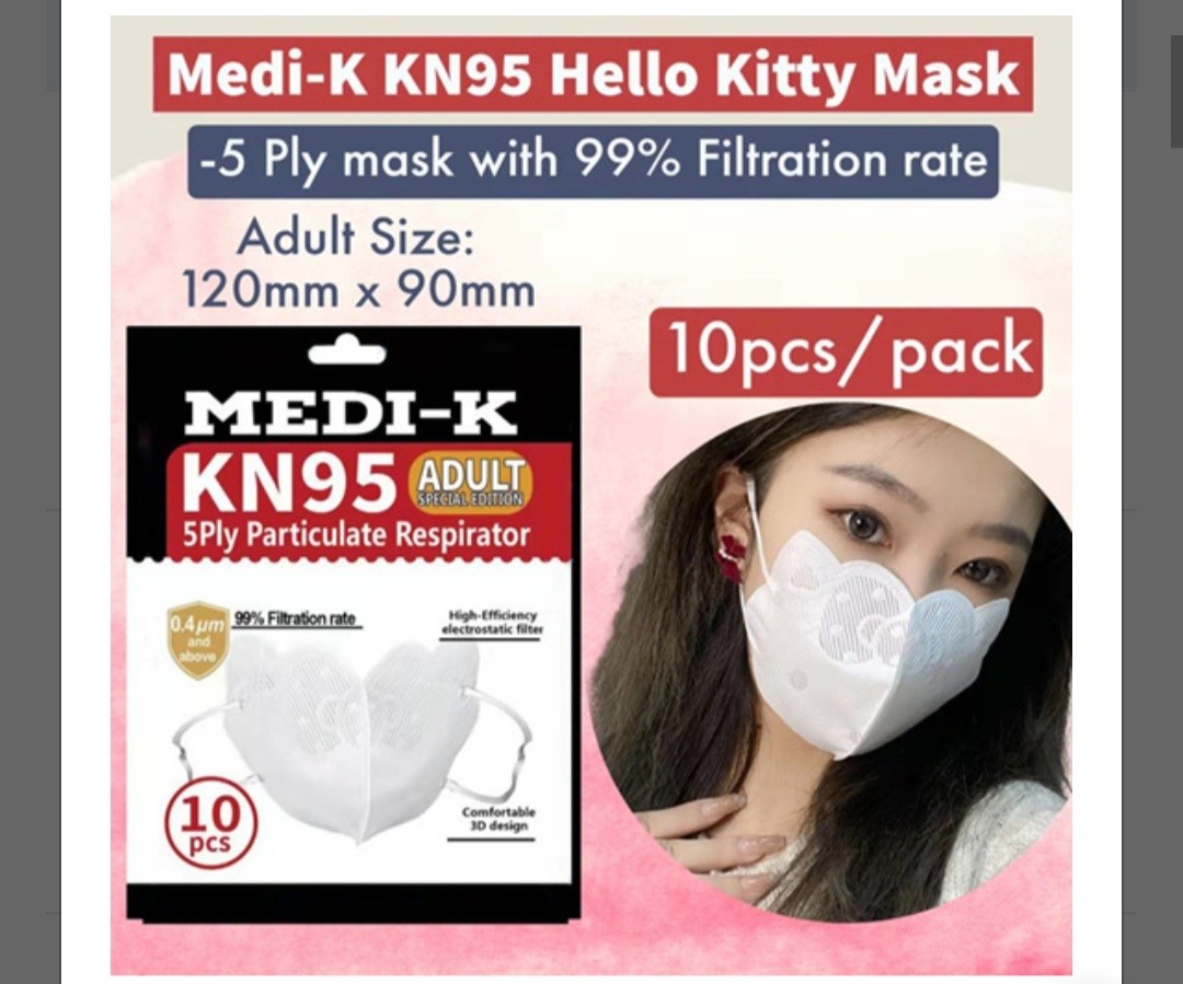 Medi-K KN95 HELLO KITTY MASK, Health & Nutrition, Face Masks & Face ...