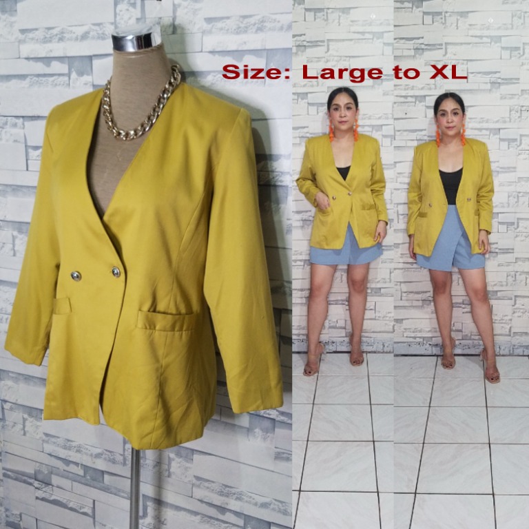 Mustard Color Blazer with Shoulder Pads, Women's Fashion, Coats ...
