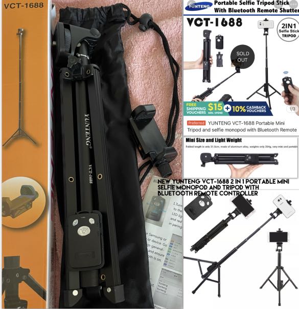 New Yunteng VCT-1688 2 in 1 Portable Mini selfie monopod and Tripod ...