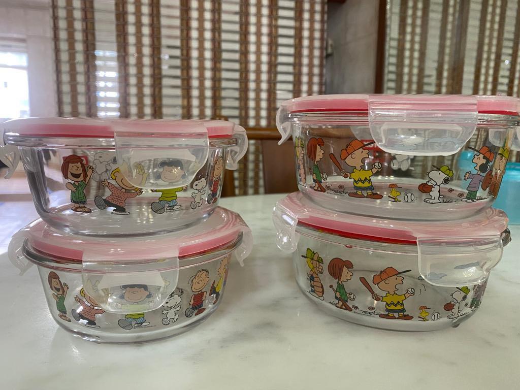 Pyrex x Snoopy Round Glass Storage set, Furniture & Home Living ...