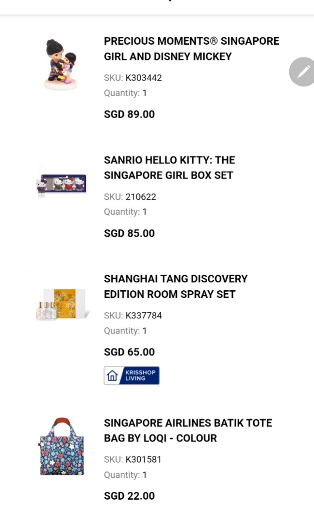 SQ krisflyer shop precious moment hello kitty and shanghai tang ...