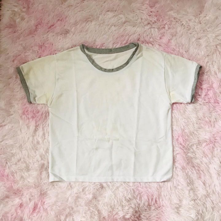 Two Tone Plain White Top, Women's Fashion, Tops, Shirts on Carousell