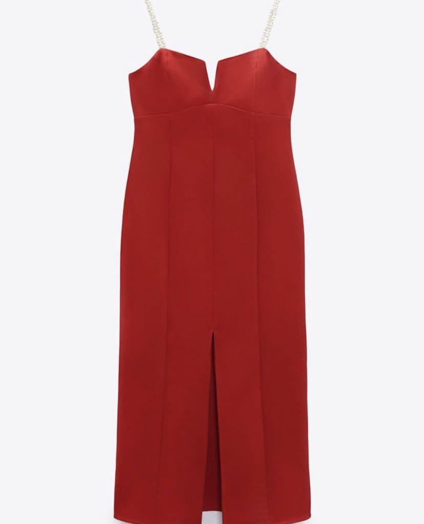 Zara red dress with center slit, Women's Fashion, Dresses & Sets ...