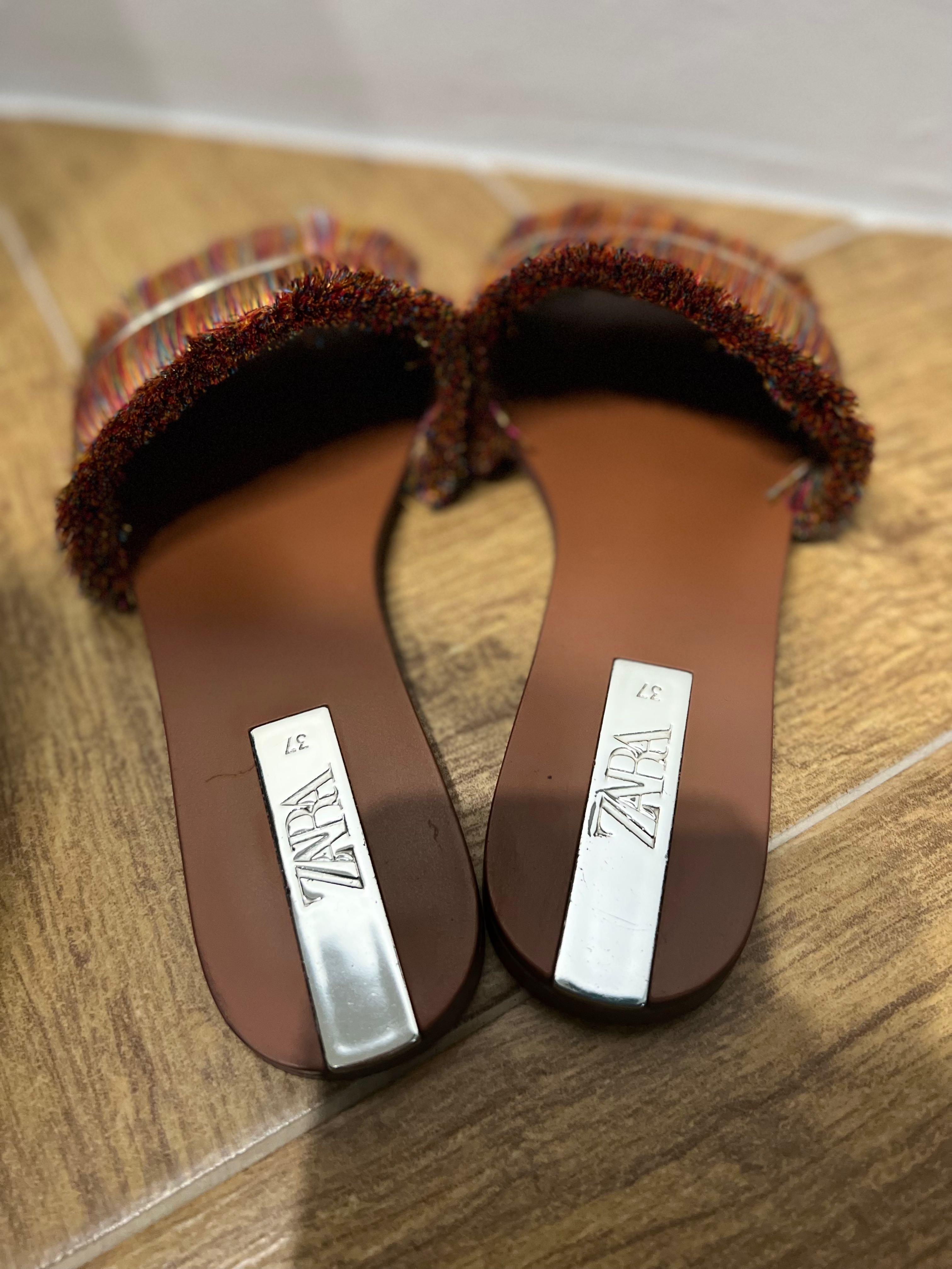 Zara Slide Sandals with Colourful Fringes, Women's Fashion, Footwear ...