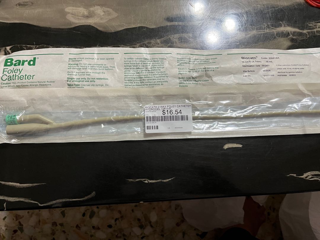 Bard Foley Catheter size 14 (Hydrogel Urine Catheter), Health ...