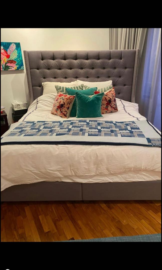 Custom made King size bed with Serta mattress, Furniture & Home Living ...