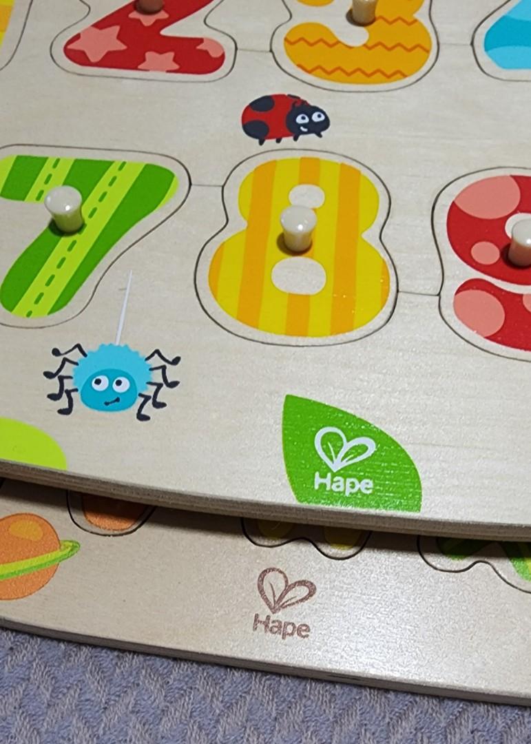 HAPE wooden alphabet/number peg puzzle, Babies & Kids, Infant Playtime ...
