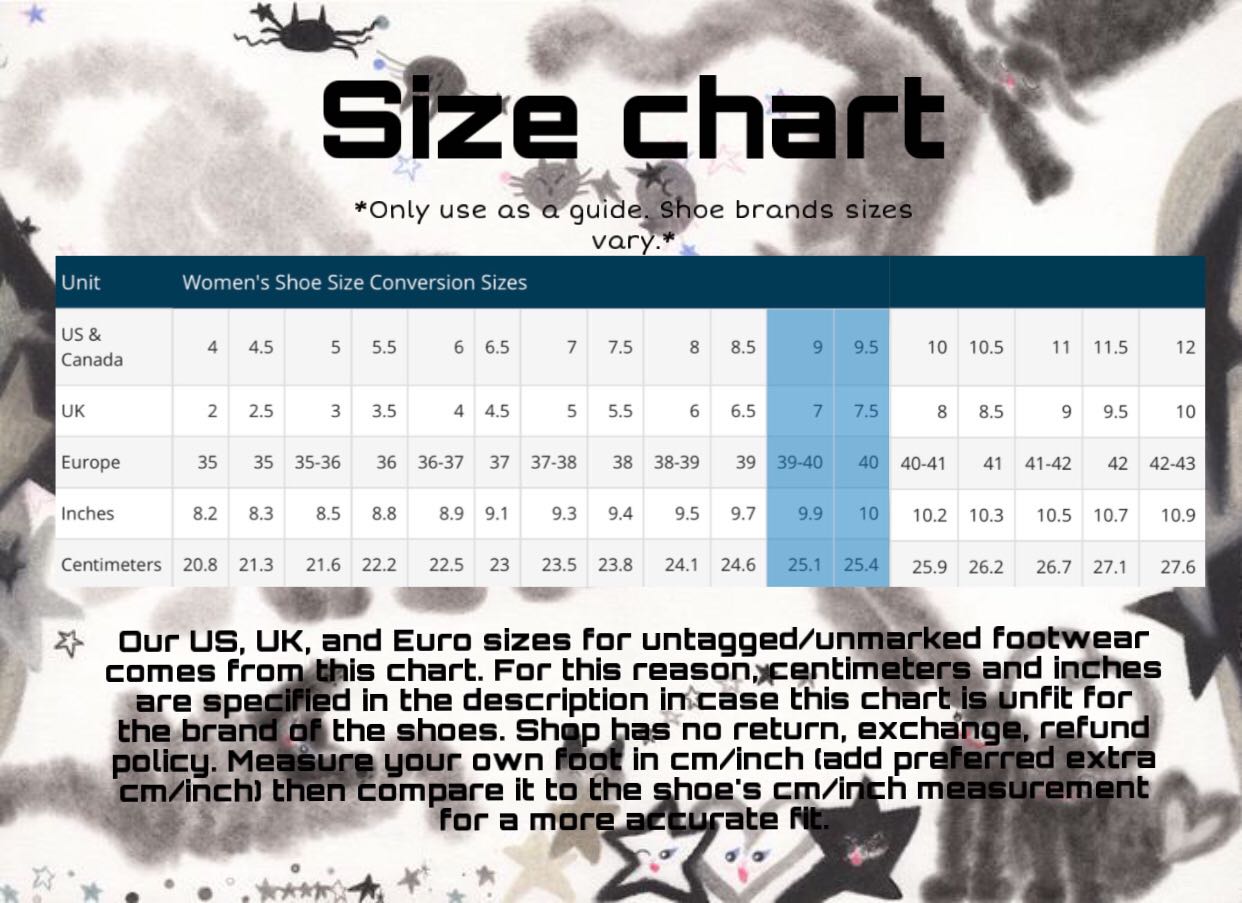 SIZE CHART FOR UNMARKED/ UNTAGGED FOOTWEAR & SIZE GUIDE REFERENCE ...
