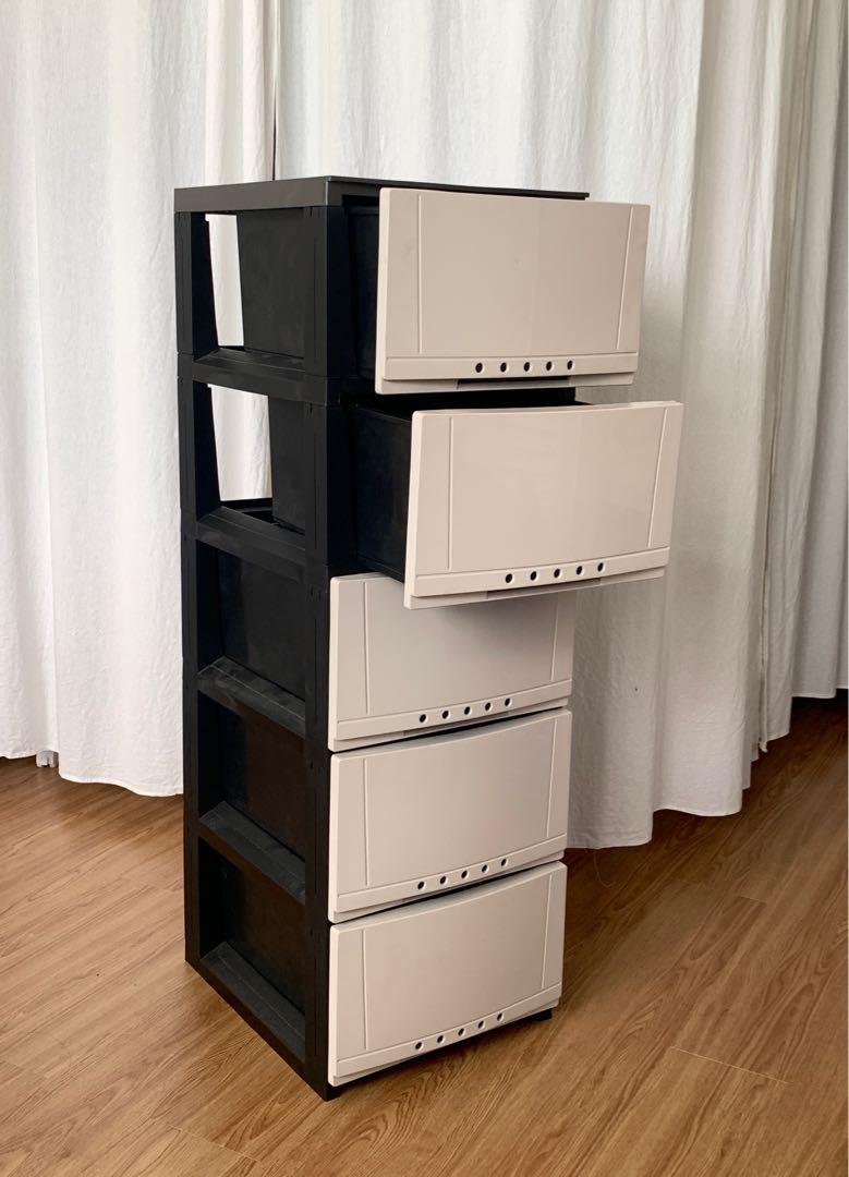 5 Layer Minimalist Black and Beige Drawer Closet Storage Megabox ...