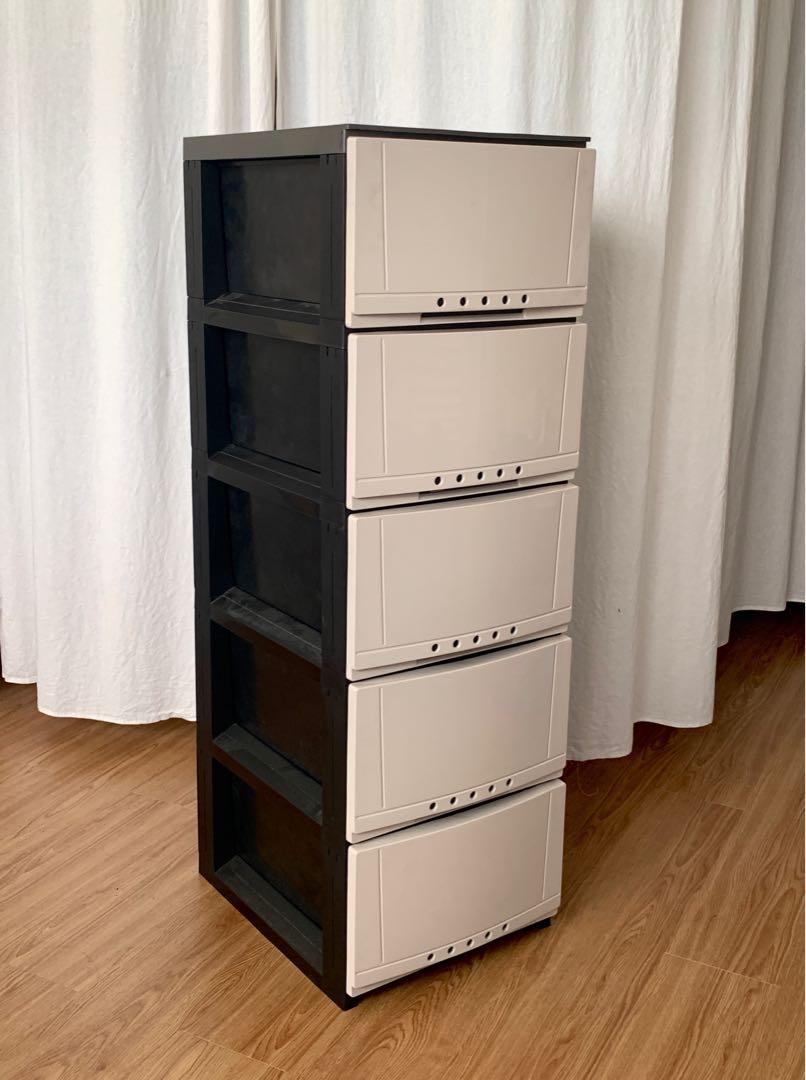 5 Layer Minimalist Black and Beige Drawer Closet Storage Megabox ...