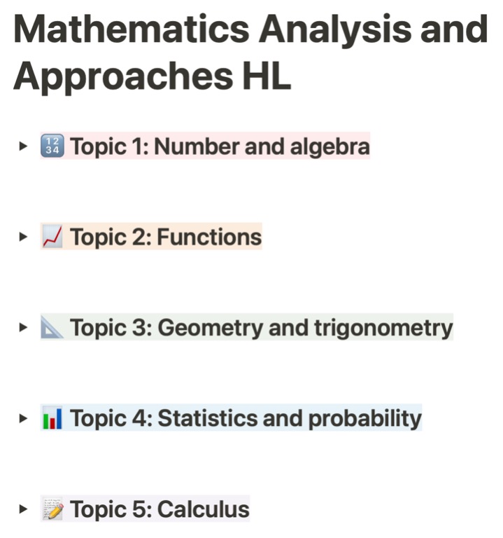 IB Math AA HL Notion with key learning points, 興趣及遊戲, 書本 & 文具, 教科書 ...