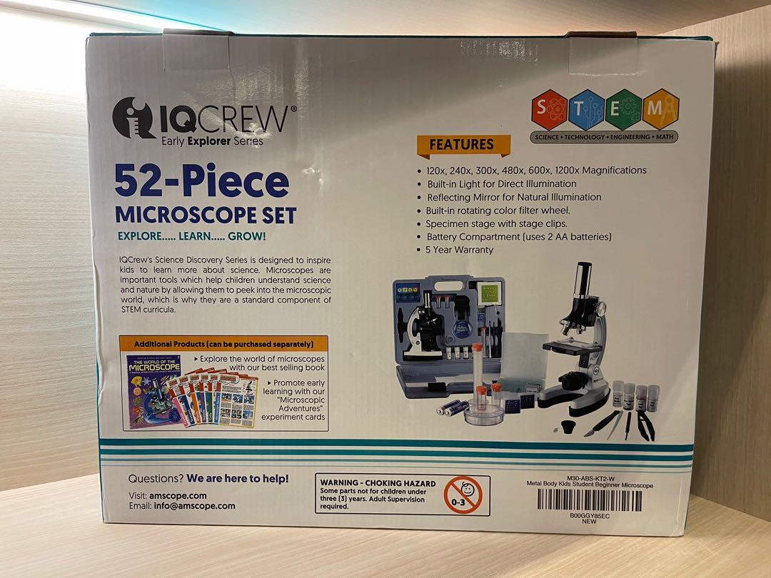 AmScope 120X-1200X 52-pcs Kids Beginner Microscope STEM Kit with Metal ...