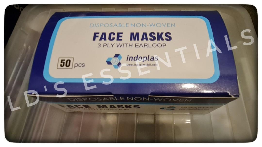 INDOPLAS DISPOSABLE FACE MASK 3-PLY WITH EARLOOP, Health & Nutrition ...