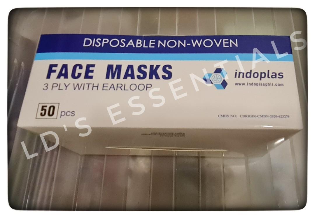 INDOPLAS DISPOSABLE FACE MASK 3-PLY WITH EARLOOP, Health & Nutrition ...
