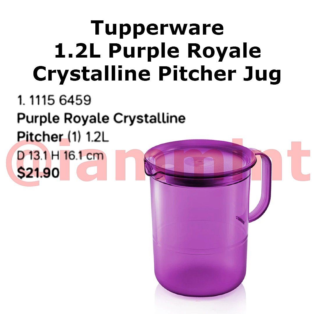 Tupperware 1.2L Purple Royale Crystal Crystalline Round Pitcher Jug ...