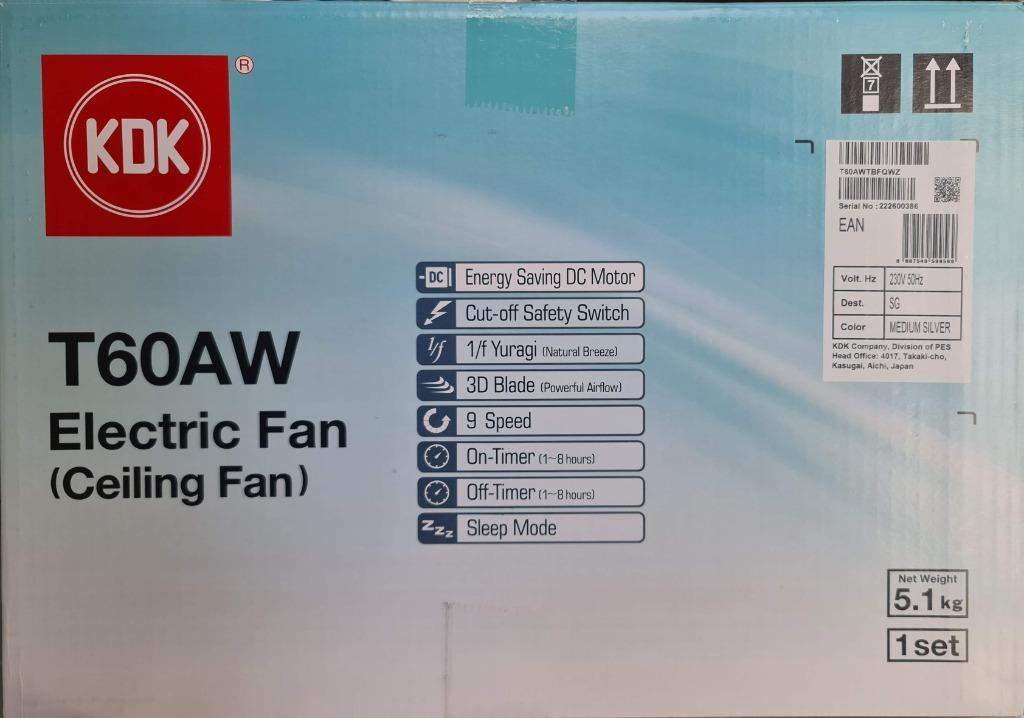 Brand New KDK Ceiling Fan T60AW, Furniture & Home Living, Lighting ...