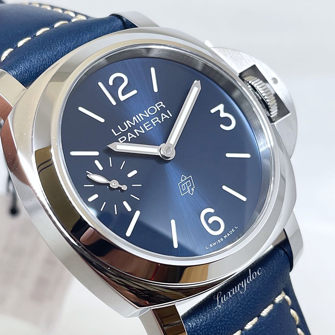 FS.BNIB LUMINOR PANERAI BLU MARE BASE 3 DAYS LOGO BLUE DIAL ON LEATHER ...