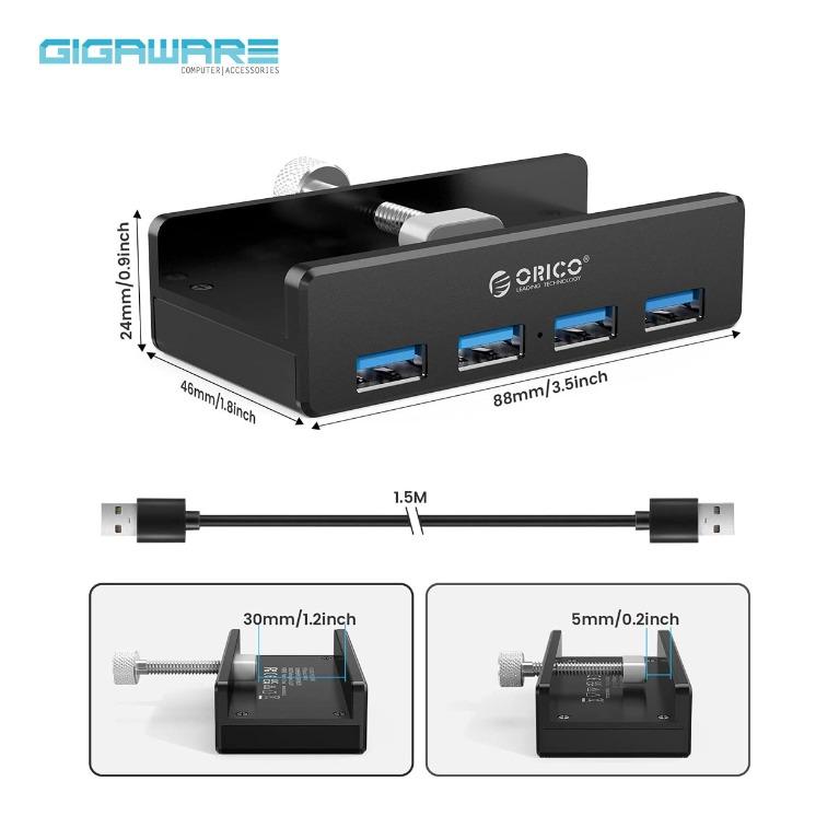 Gigaware Orico MH4PU 4 Port USB 3.0 Hub Desktop Clip-Type Hub with ...