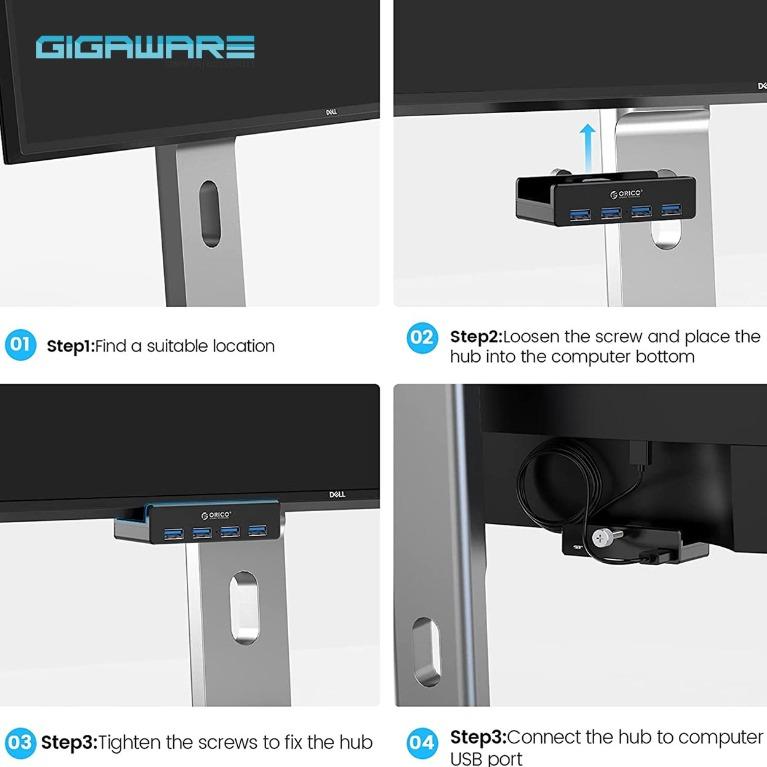 Gigaware Orico MH4PU 4 Port USB 3.0 Hub Desktop Clip-Type Hub with ...
