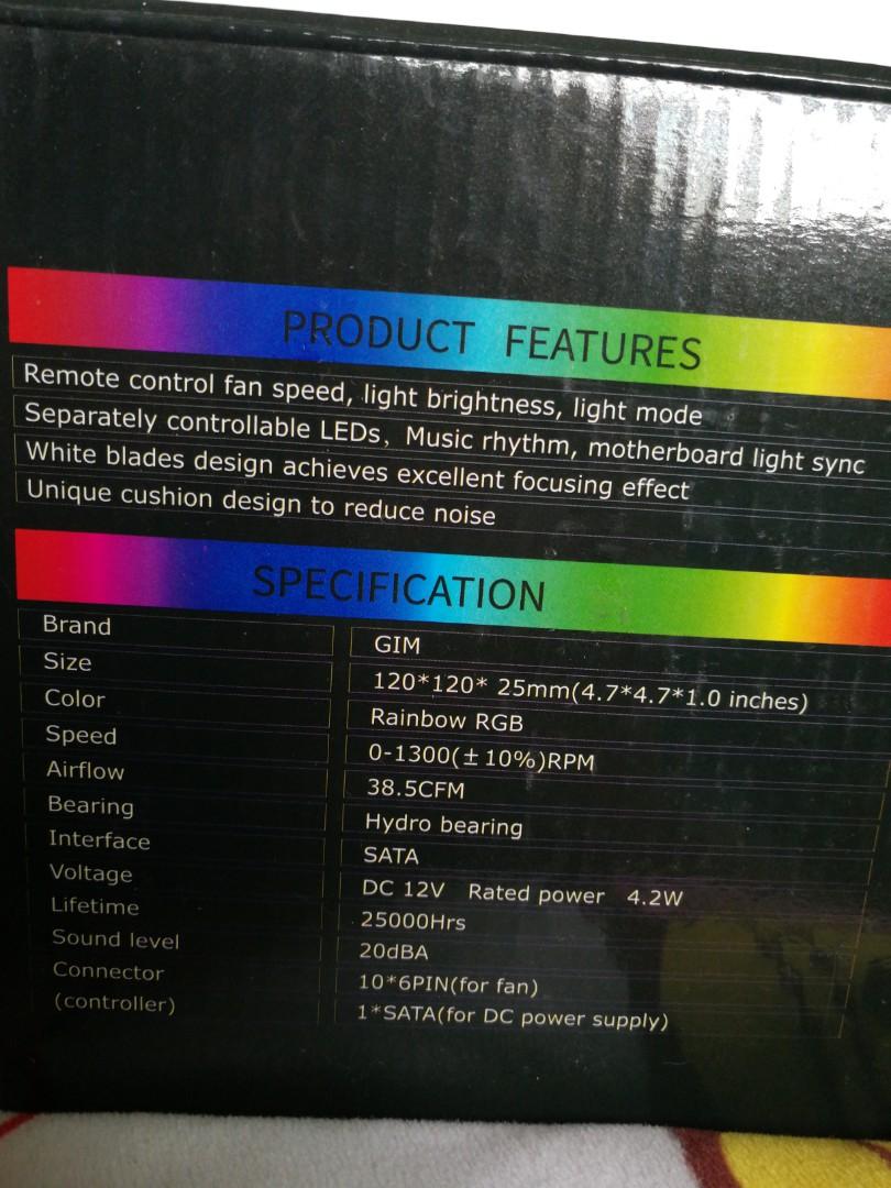 GIM RGB Case Fan 5 pack 120mm w remote, Computers & Tech, Parts ...