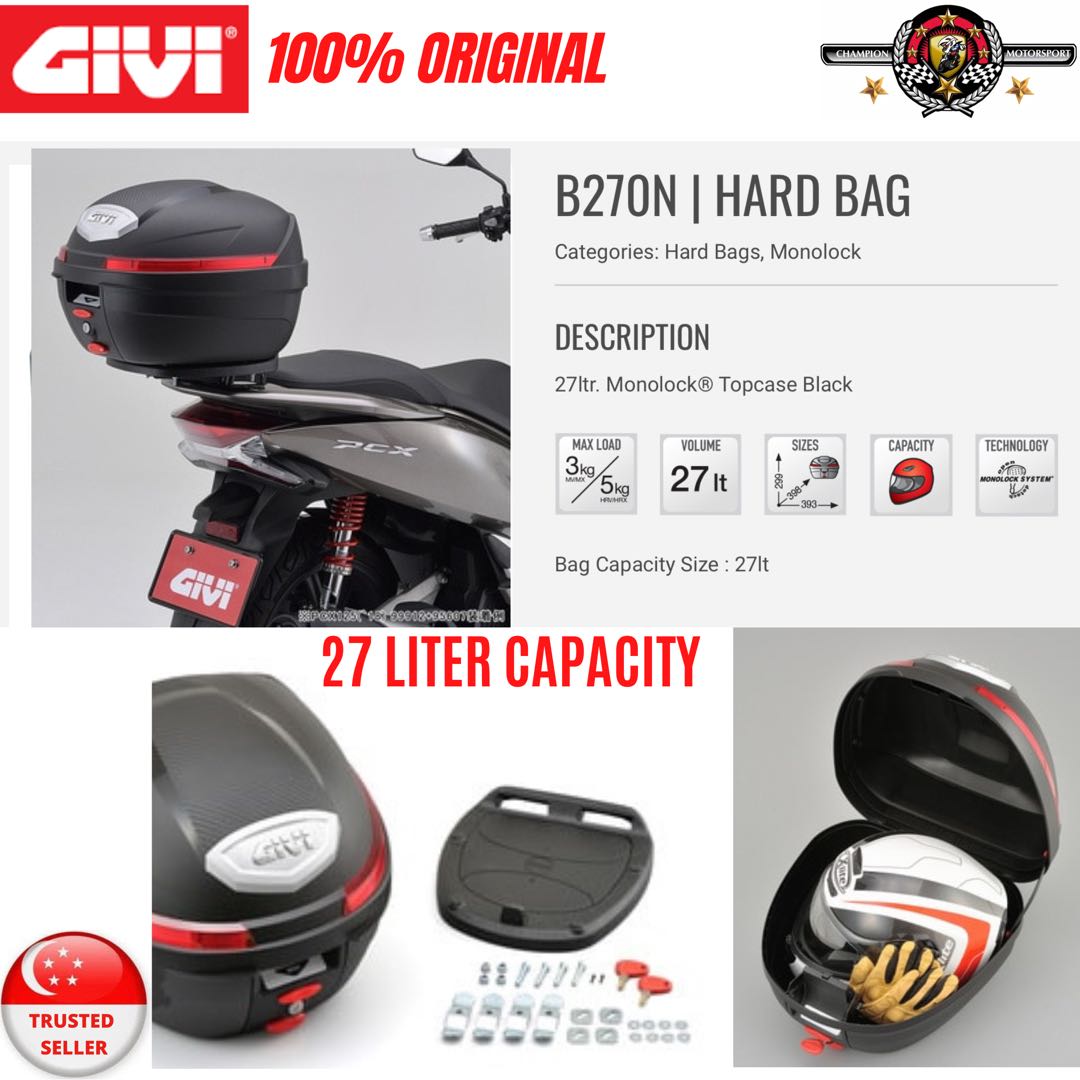 GIVI B270N Black 27Ltr Monolock Top Case (Universal Mounting Plate Included), Motorcycles ...