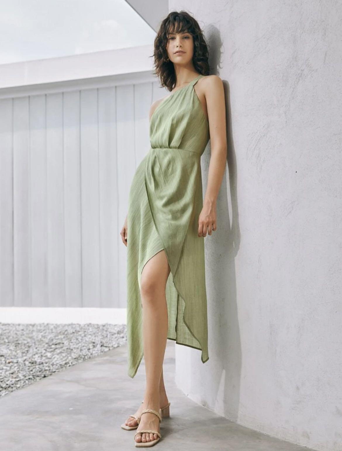 Green One shoulder toga dress, Women's Fashion, Dresses & Sets, Dresses ...