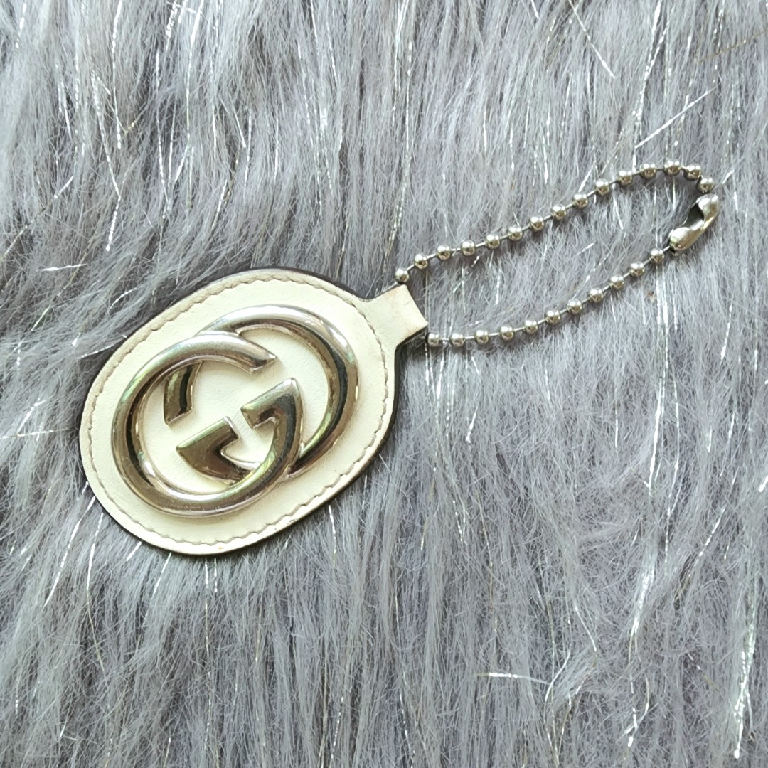 GUCCI Logo Keychain / Bag Charm Silver & Off White - Authentic, Luxury ...