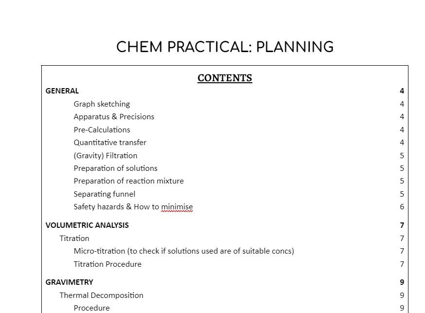 H2 A level Chemistry Practical Planning Notes (EVERYTHING COVERED ...