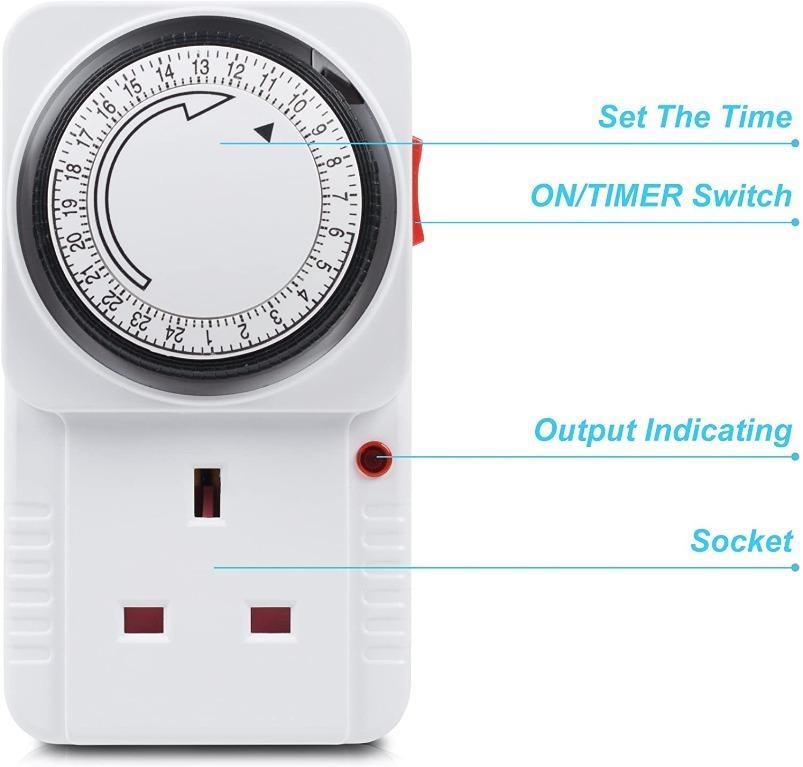 HBN 24 Hour Programmable Mechanical Timer Plug Switch, Energy Saving UK ...