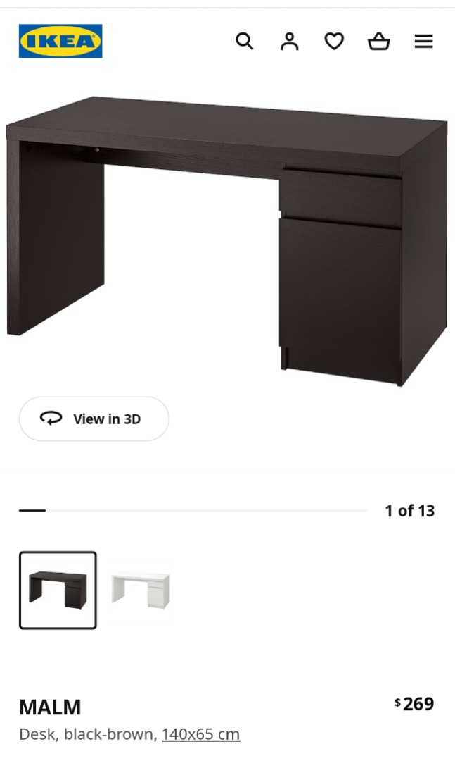 Ikea malm balck study table desk, Furniture & Home Living, Furniture ...