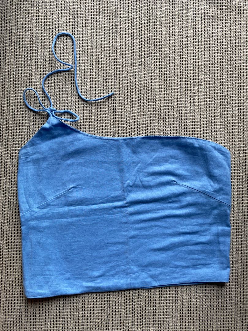 Linen One Shoulder Top, Women's Fashion, Tops, Sleeveless on Carousell