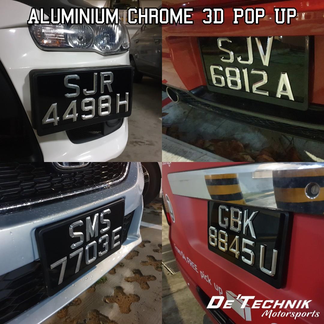 LTA COMPLIANT Aluminium Chrome Pop Up Car Plate Number Plate, Car ...