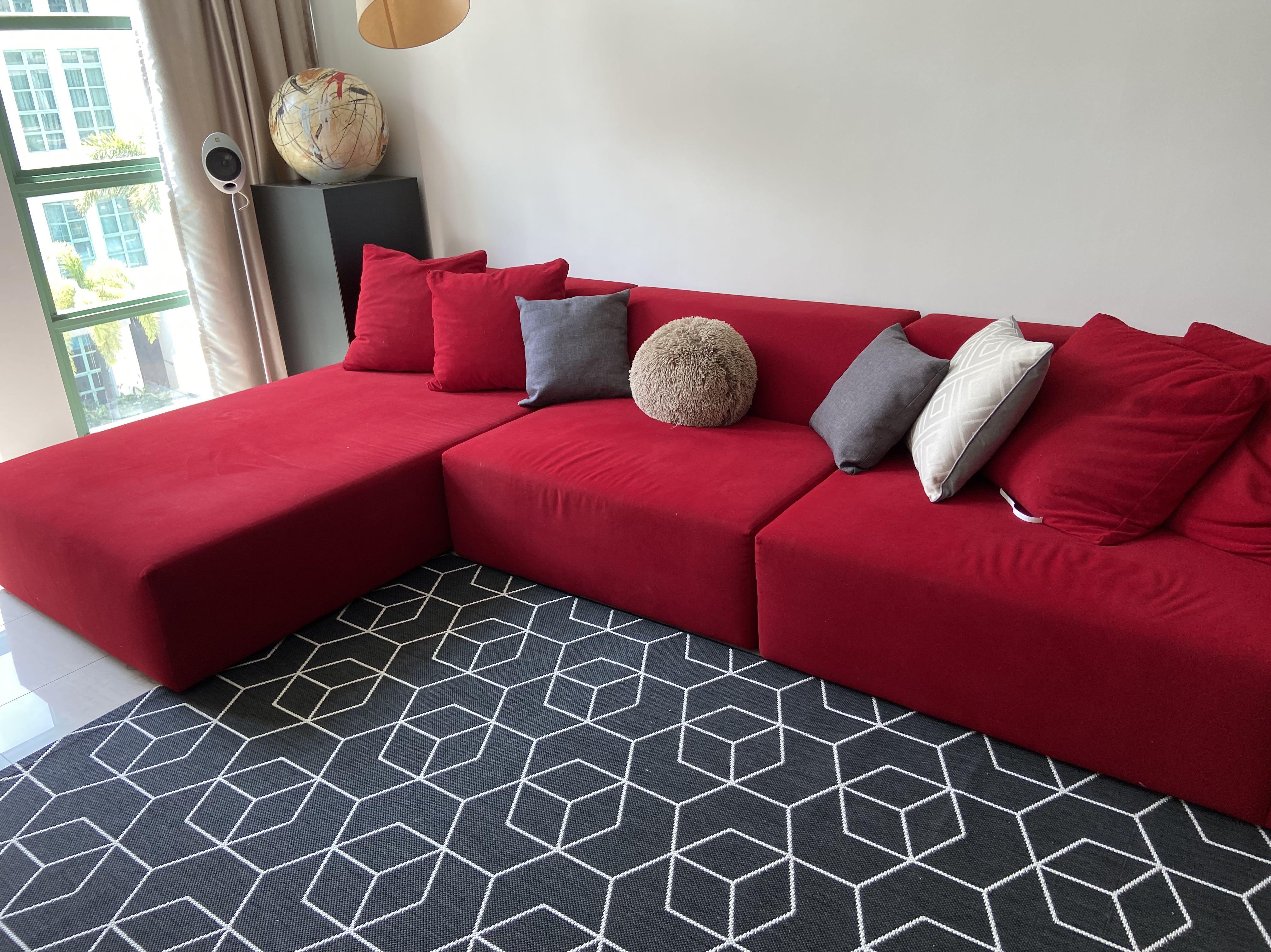 Luxurious Red L-Shape Sofa Set, Furniture & Home Living, Furniture ...