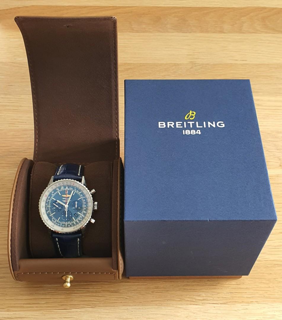 LOCAL SET WITH FULL PAPERS! **Rare Mint Breitling Navitimer blue b01 ...