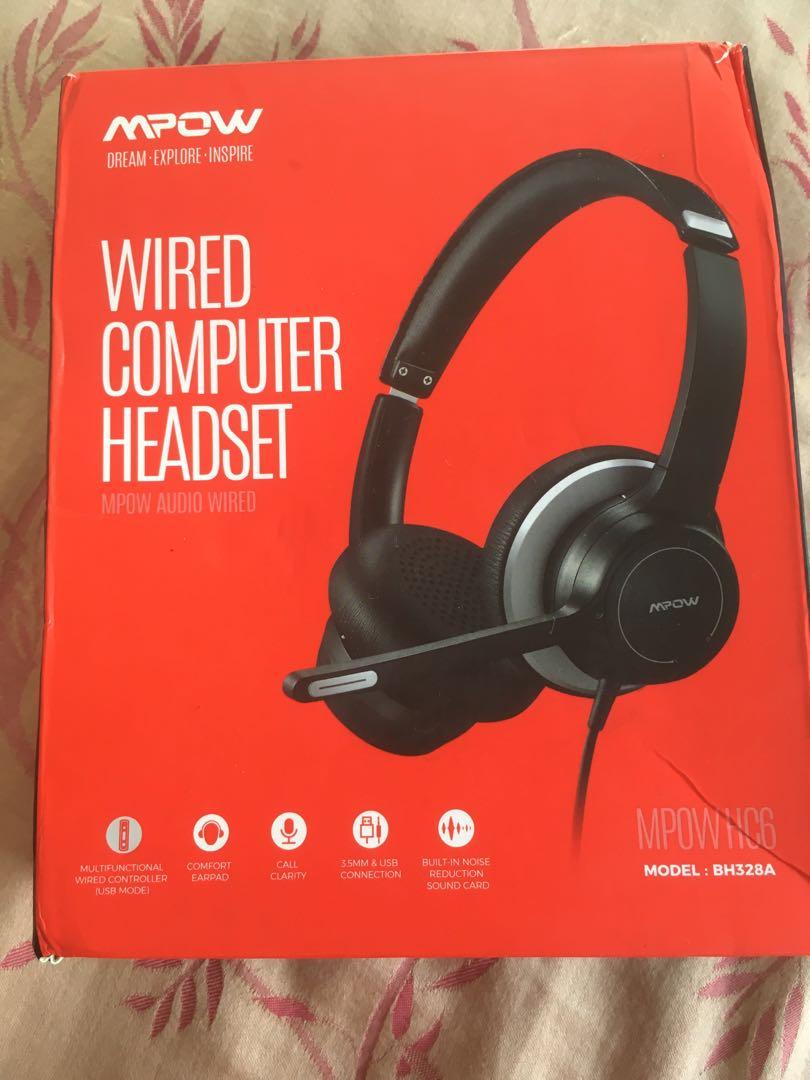 MPOW wired computer headset with mic, Audio, Headphones & Headsets on ...