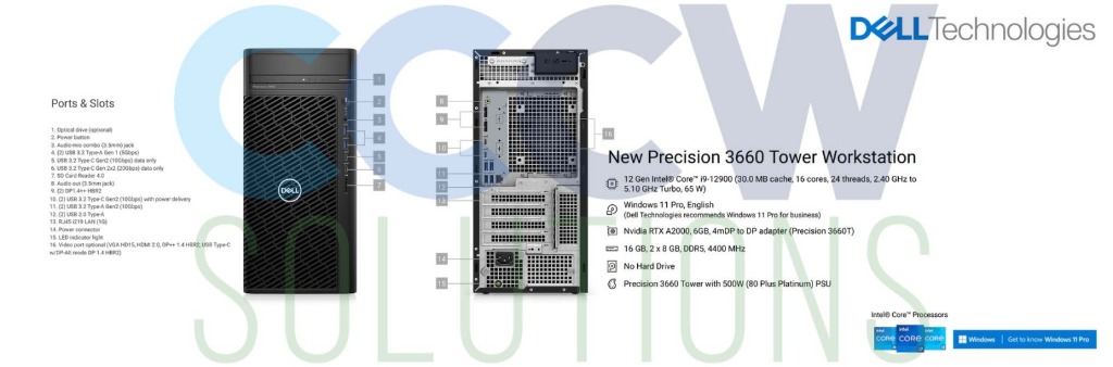 New Precision 3660 Tower Workstation T3660 Intel Core i9-12900/ 16GB ...