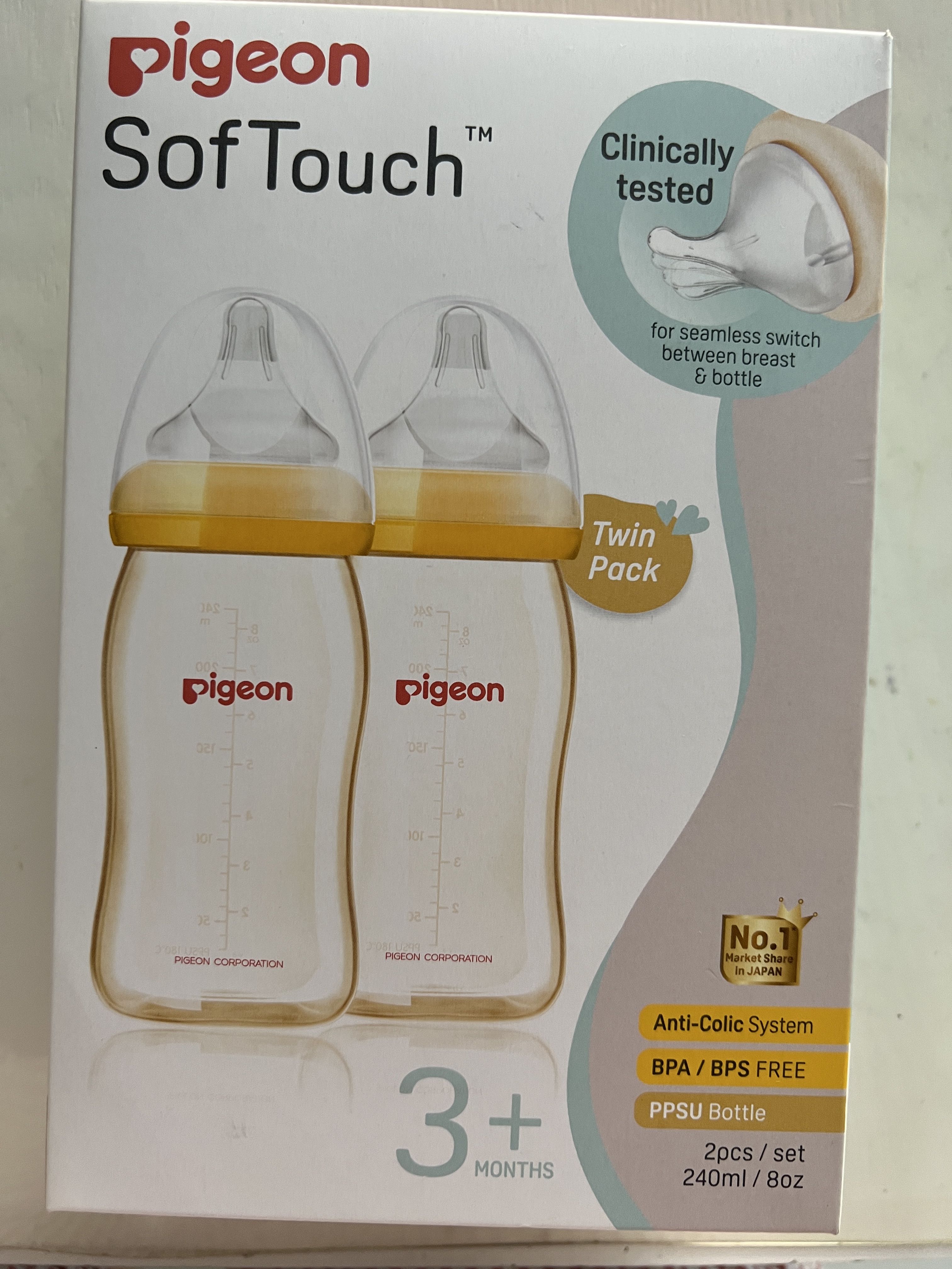 Pigeon soft touch 240mls bottle, Babies & Kids, Nursing & Feeding ...
