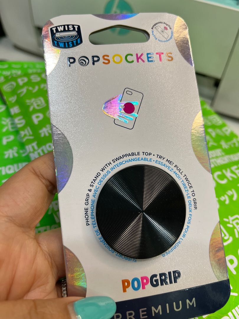 Popsocket Black Aluminum Twist Popgrip with Swappable Top, Mobile ...