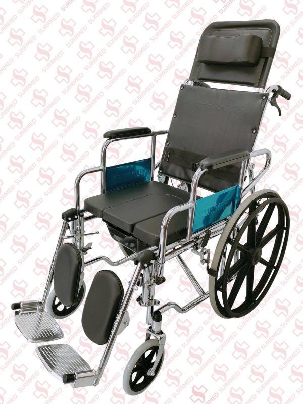 Reclining commode wheelchair, Health & Nutrition, Assistive ...