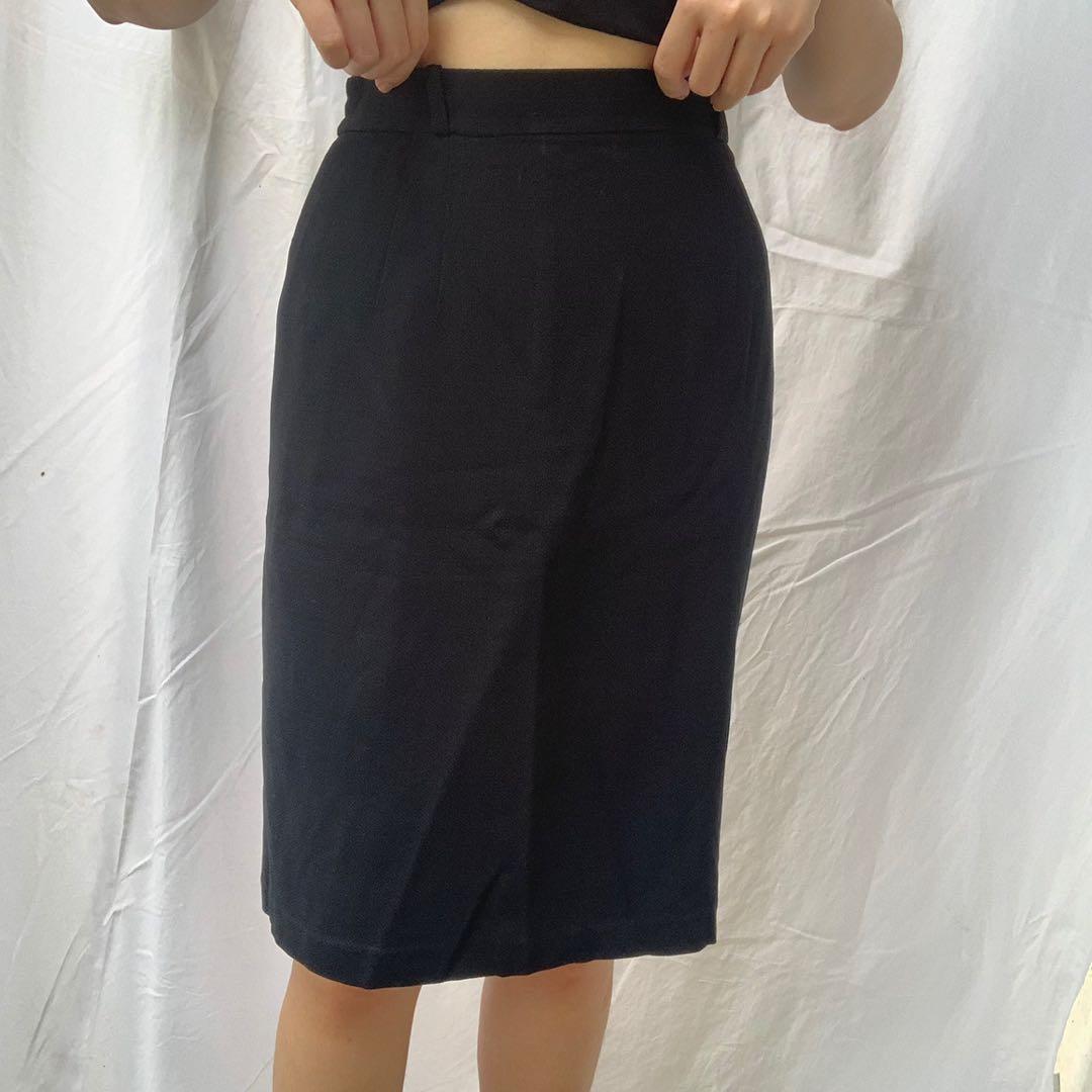 Rok hitam formal bahan midi skirt black basic m bawahan kantor office ...