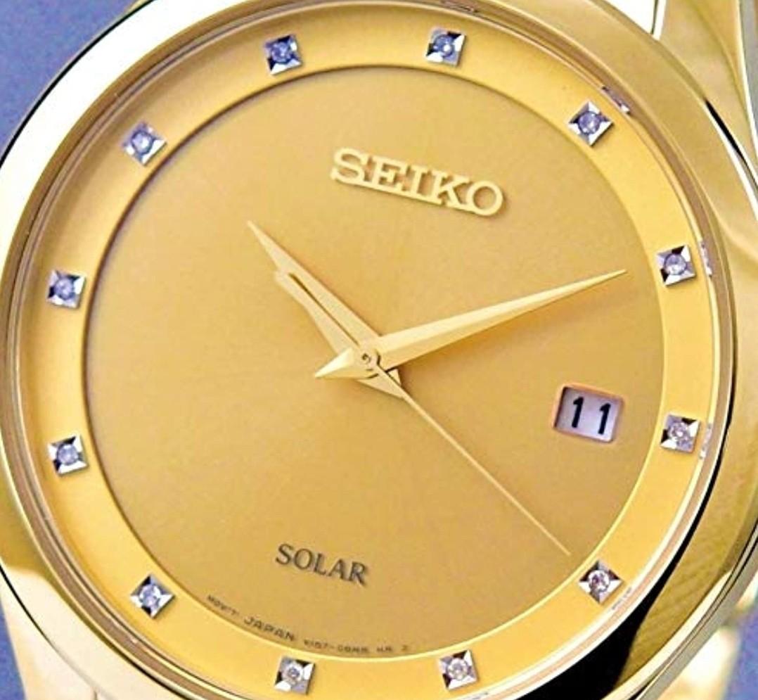 SUPER RARE Seiko Solar Diamond Accents Stainless Steel Watch Birthday ...