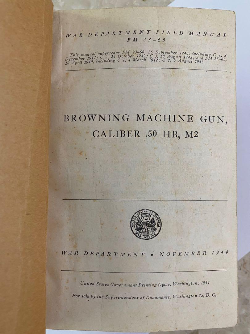 WW2 US Army M2 Browning HB Machine Gun Manual (.50 BMG), Hobbies & Toys ...