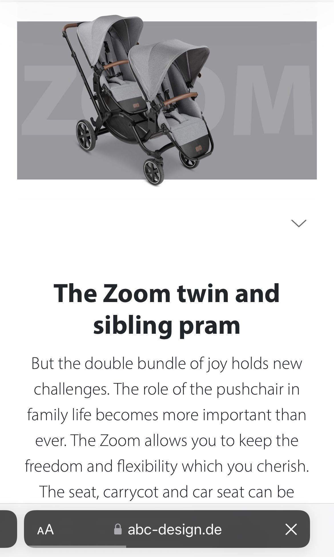 ABC Design Zoom Twin Stroller 2in1 (frame 2x Pushchair Seat 2x Carrycot ...